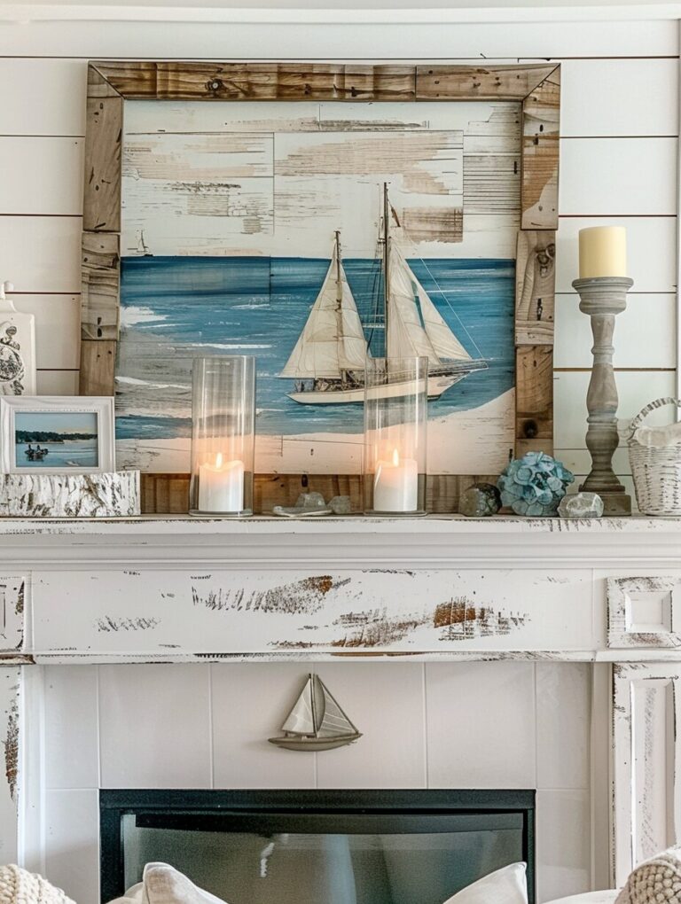 15+ Inspiring Coastal Mantel Decorating Ideas For Your Living Room - H.M.G