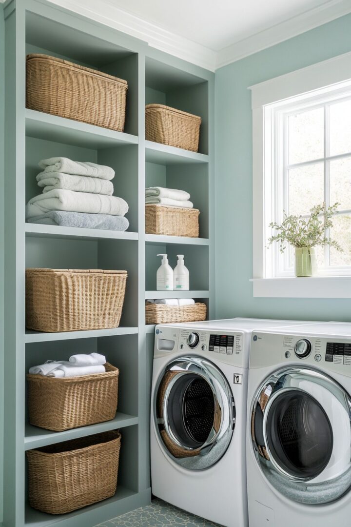 23 Modern Shelving Ideas for a Smart & Stylish Laundry Room - H.M.G