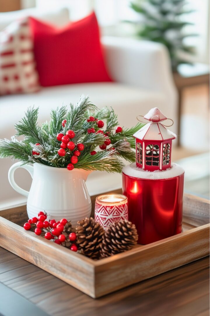 20 Simple Christmas Coffee Table Tray Decor Ideas - H.M.G