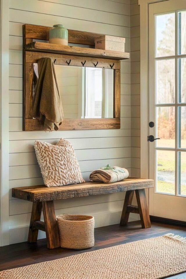 20 Charming Farmhouse Entryway Bench Decor Ideas - H.M.G