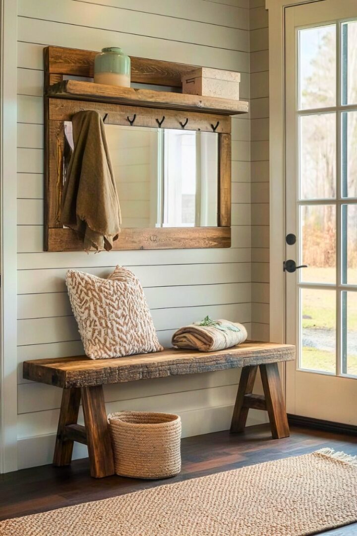 20 Charming Farmhouse Entryway Bench Decor Ideas - H.M.G