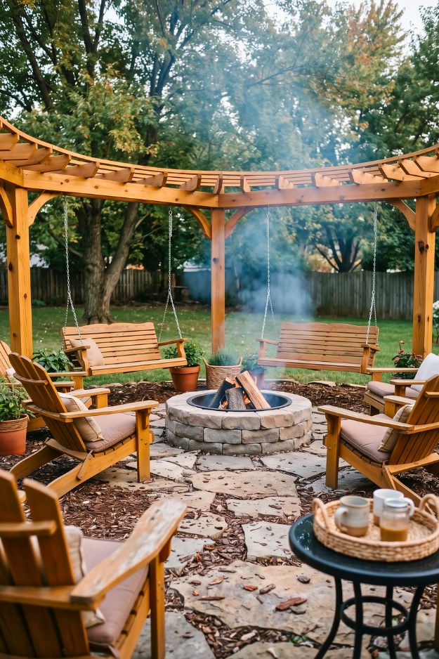 These Backyard Fire Pit Ideas With Swings Make Staying Inside Feel Like ...